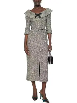 ALESSANDRA RICH Off-shoulder Sequin-tweed Midi Dress
