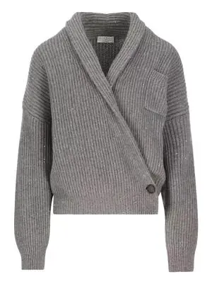 Brunello Cucinelli Sequin-embellished Wrap Sweater Grey