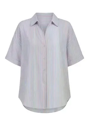 WESTEENE Short Sleeve Striped Shirt - Blue