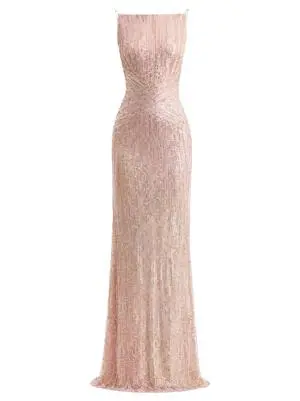 GEMY MAALOUF Criss-cross Beaded Gown - Pink