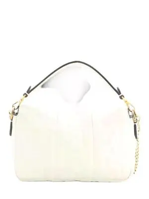 Fendi Baguette Nm Bag Zucca Embossed Leather Mini Crossbody Bag White