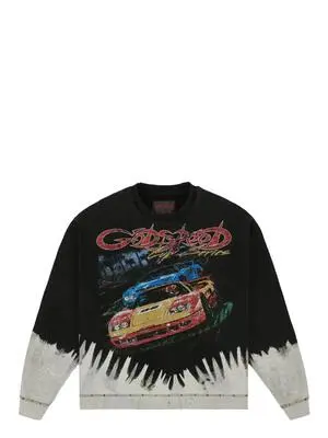 GODSPEED Graphic Print Distressed Crew Neck Sweater - Black