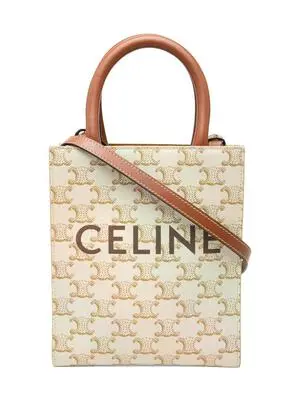 Celine Mini Triomphe Coated Canvas Vertical Cabas Satchel - White