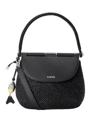 Loewe Medium Pescador Bag In Raffia And Calfskin - Black