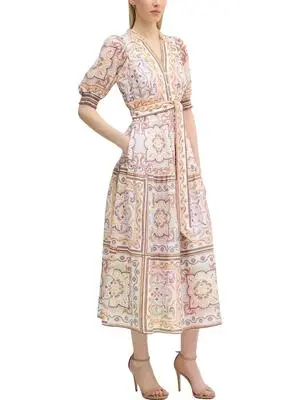 Hale Bob Bess Paisley-print Belted Midi Dress - Neutrals