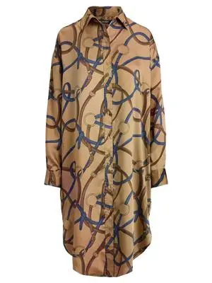 Ralph Lauren Belting-print Twill Midi Shirt Dress - Brown