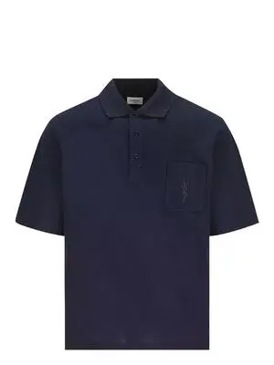 Saint Laurent Cassandre Polo In Cotton Piqu - Blue