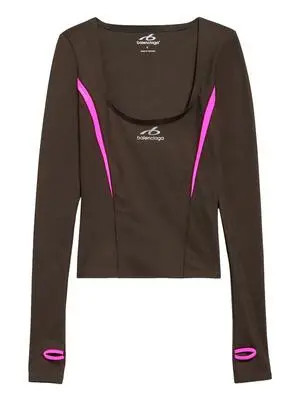 Balenciaga Technical Stretch Top With Neon Accents - Brown