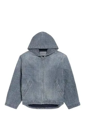 Balenciaga Denim Stitch Hooded Jacket - Blue