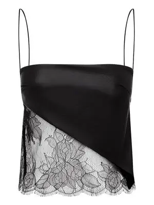 Alex Perry Leather And Lace Camisole Top - Black
