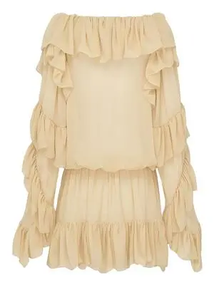 SAINT LAURENT Ruffled Dress Beige Vintage