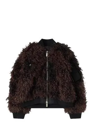 Sacai Curly Faux Fur Bomber Jacket Brown Brown