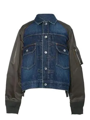 Sacai Mixed Denim Bomber Jacket And Khaki - Blue