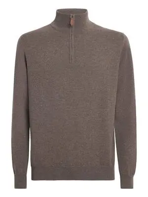 Johnstons Of Elgin Cashmere Quarter-zip Sweater - Brown