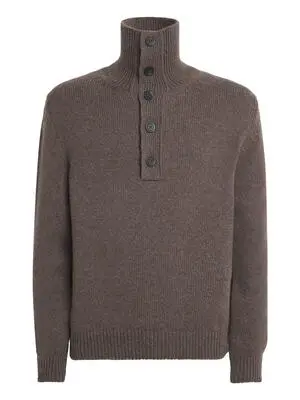 Johnstons Of Elgin Cashmere Button-neck Sweater - Brown