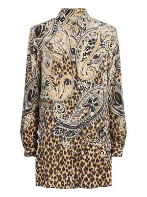 Etro Silk Leopard And Paisley Print Shirt - Beige