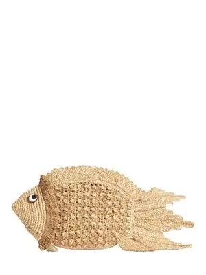 ANYA HINDMARCH Raffia Fish Clutch Bag - Beige