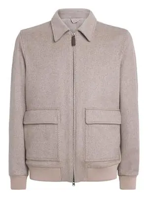 Herno Wool-cashmere Collar Bomber Jacket - Beige