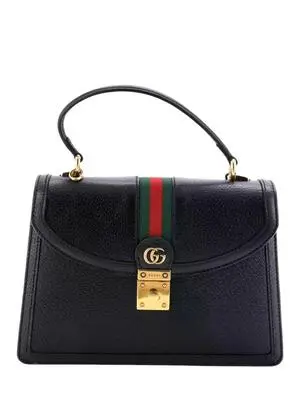 Gucci Ophidia Flap Top Handle Bag Leather Small Satchel - Black