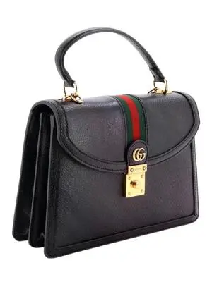 Gucci Gucci Ophidia Flap Top Handle Bag Leather Small Satchel Black