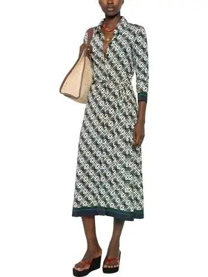 Casablanca Monogram-print Long-sleeve Midi Dress - White