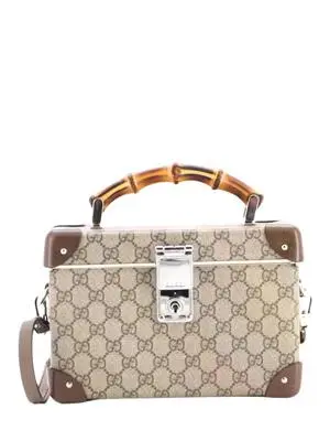 Gucci Bamboo Globe-trotter Vanity Case Gg Coated Canvas Satchel - Brown