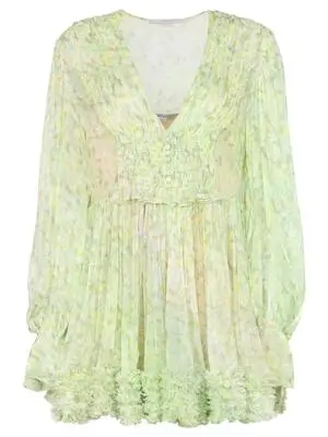 Stella McCartney Ruffle Printed Mini Dress - Green