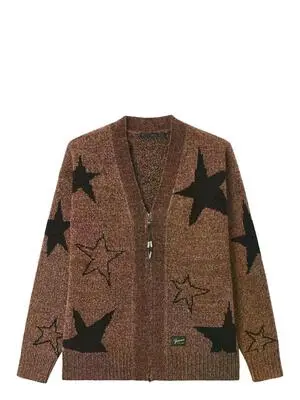 FIVE CM Star Intarsia Zip-up Cardigan - Brown