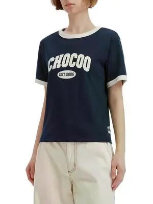 CHOCOOLATE Logo-print Ringer T-shirt - Blue