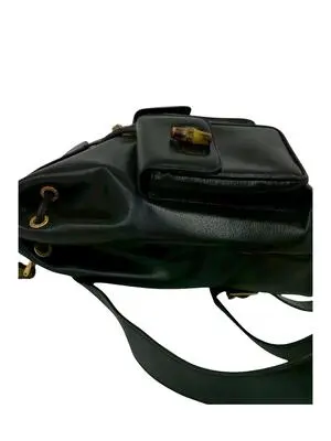 Gucci 20th Century Calfskin Bamboo Drawstring Backpack - Black