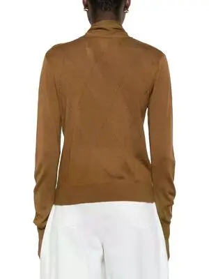LAMRONS Pointelle-knit Sweater With Pussy-bow - Brown