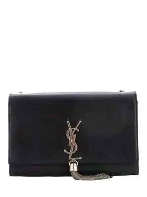 Saint Laurent Classic Monogram Tassel Leather Medium Crossbody Bag - Black