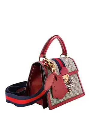 Gucci Queen Margaret Top Handle Bag Gg Coated Canvas With Leather Small Satchel - Red