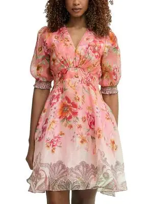 Hale Bob Kaeli Floral-print Paisley-border Mini Dress - Pink