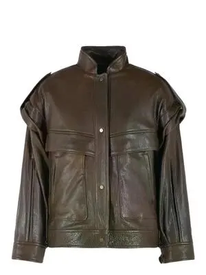 SALVATORE SANTORO Leather Bomber Jacket - Brown