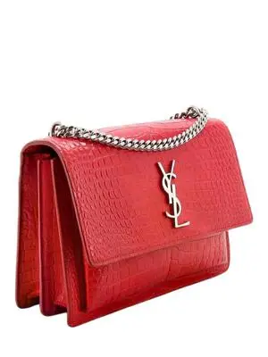 Saint Laurent Sunset Crocodile Embossed Leather Medium Crossbody Bag - Red