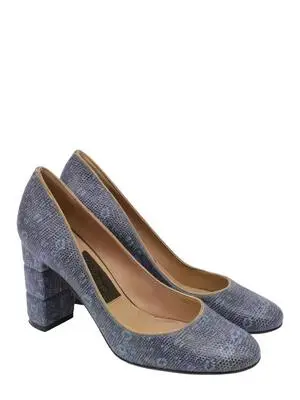 FERRAGAMO Lizard-embossed Block-heel Pumps - Blue