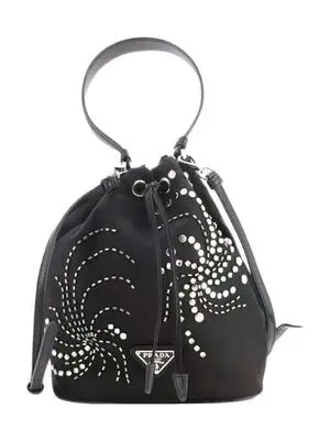 Prada Re-edition 1978 Crystal Embellished Tessuto Mini Bucket Bag - Black