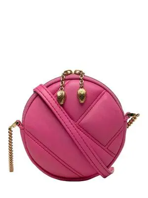 BVLGARI 2010-2026 Leather Serpenti Cabochon Round Crossbody Bag - Pink