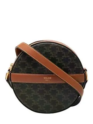 Celine 2021 Triomphe Coated Canvas Round Purse On Strap Crossbody Bag Brown
