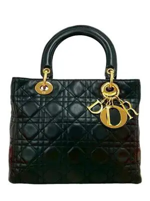 Dior 2010-2026 Medium Lambskin Cannage Lady Satchel - Black