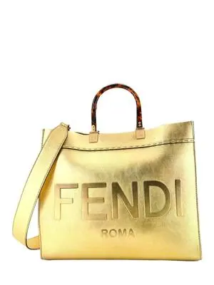 Fendi Sunshine Shopper Leather Medium Tote Bag - Gold