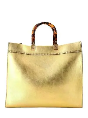 Fendi Sunshine Shopper Leather Medium Tote Bag - Gold