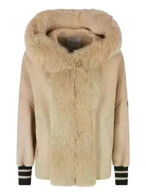 ERMANNO FIRENZE Shearling Trim Hooded Jacket - Neutrals