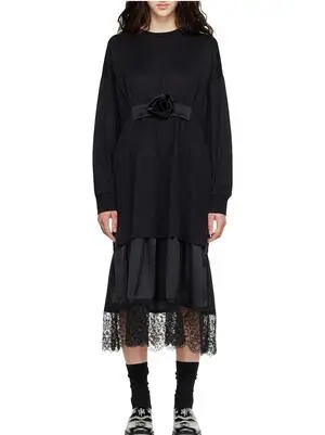 Simone Rocha Loose-fitting Ruffled Rose Lace Dress - Black