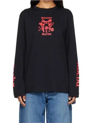Simone Rocha Printed Long-sleeved T-shirt - Black/red