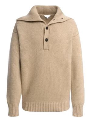 Malo Button-fastening Ribbed-collar Knit - Fawn