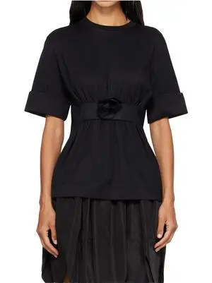 Simone Rocha Floral-appliqué Gathered T-shirt - Black