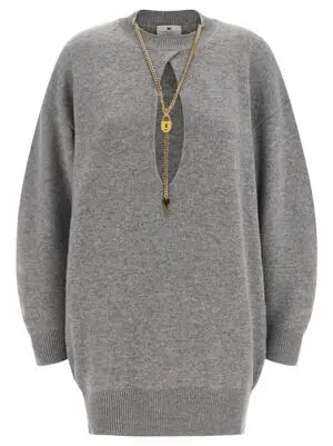 Elisabetta Franchi Chain Detail Knitted Dress - Grey