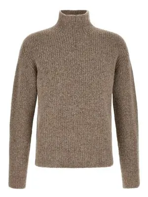 ROBERTO COLLINA Ribbed High Neck Knitted Sweater - Beige